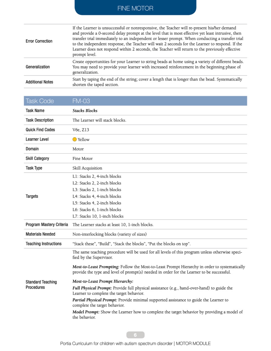 Portia ABA Curriculum Academic Module
